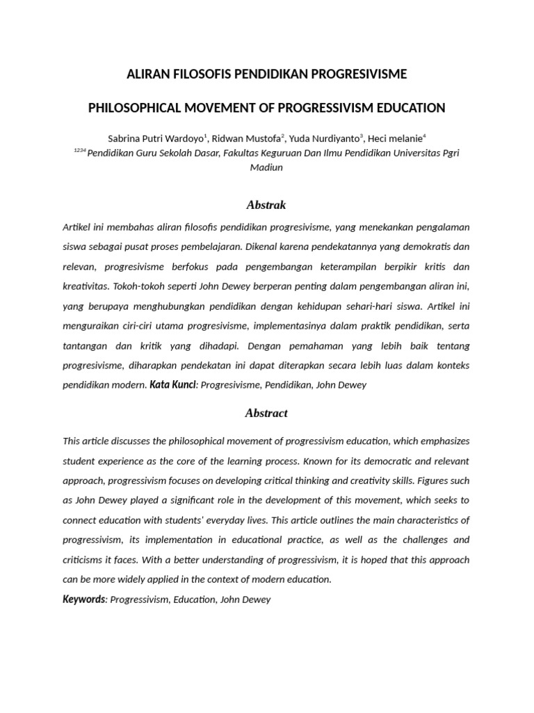 Aliran Filosofis Pendidikan Progresivisme[1][1] | PDF