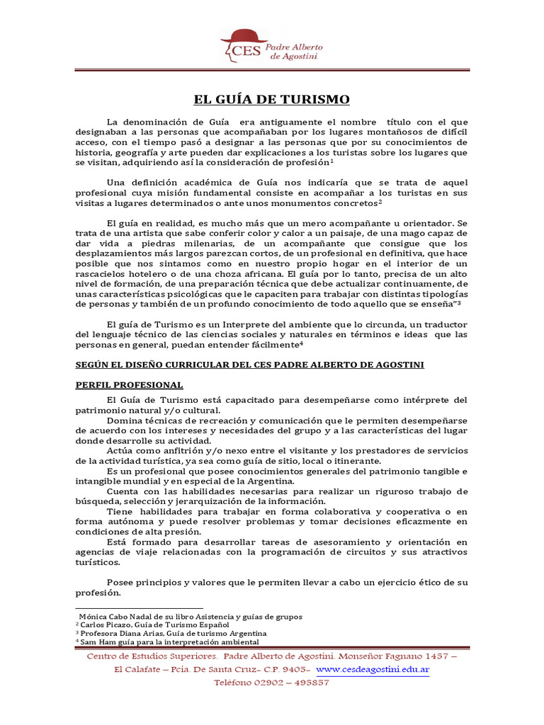 EL GUÍA DE TURISMO Unidad 1 Prác. Prof. | PDF | Turismo