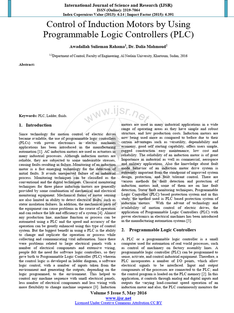 Control of Induction Motors by Using Programmable Logic Controllers (PLC) | PDF | Programmable ...
