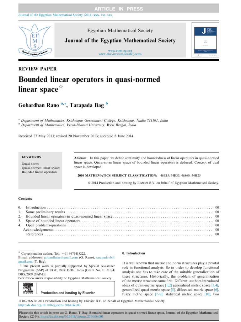 Bounded Linear Operators in Quasi-Normed Linear SP | PDF | Sequence | Functional Analysis