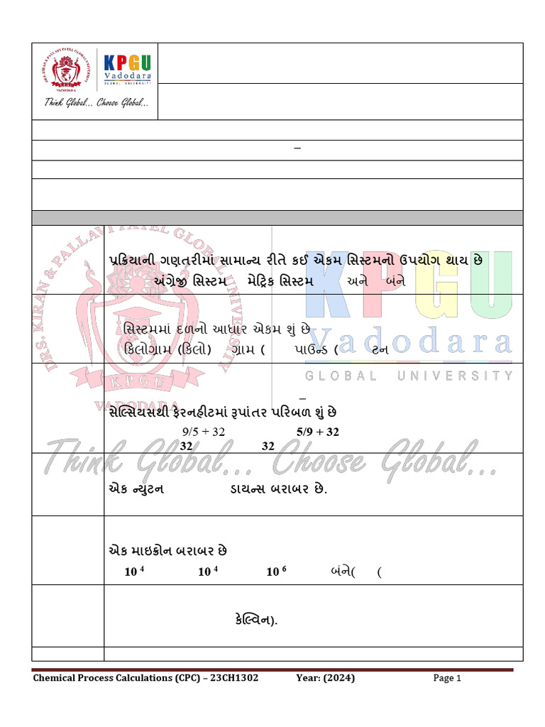 23CH1302 - CPC - Assignment-1 Unit-1 | PDF