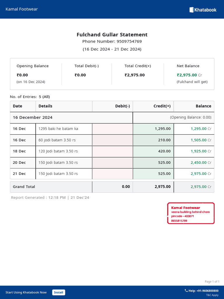 Khatabook Customer Transactions 21.12.2024 12.18.48.PM | PDF