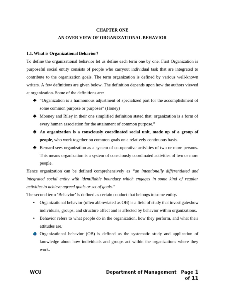 chap-1 Overview of OB | PDF | Organizational Behavior | Psychology
