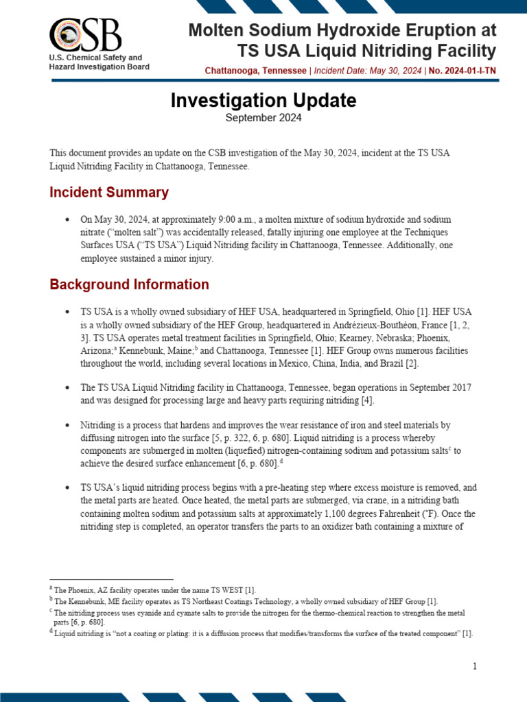 TS USA Investigation Update 1728827433 | PDF | Sodium | Sodium Hydroxide