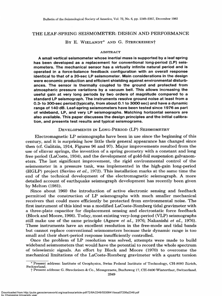 Leaf - Spring - Seismometer - Design & Parameters | PDF | Force | Feedback