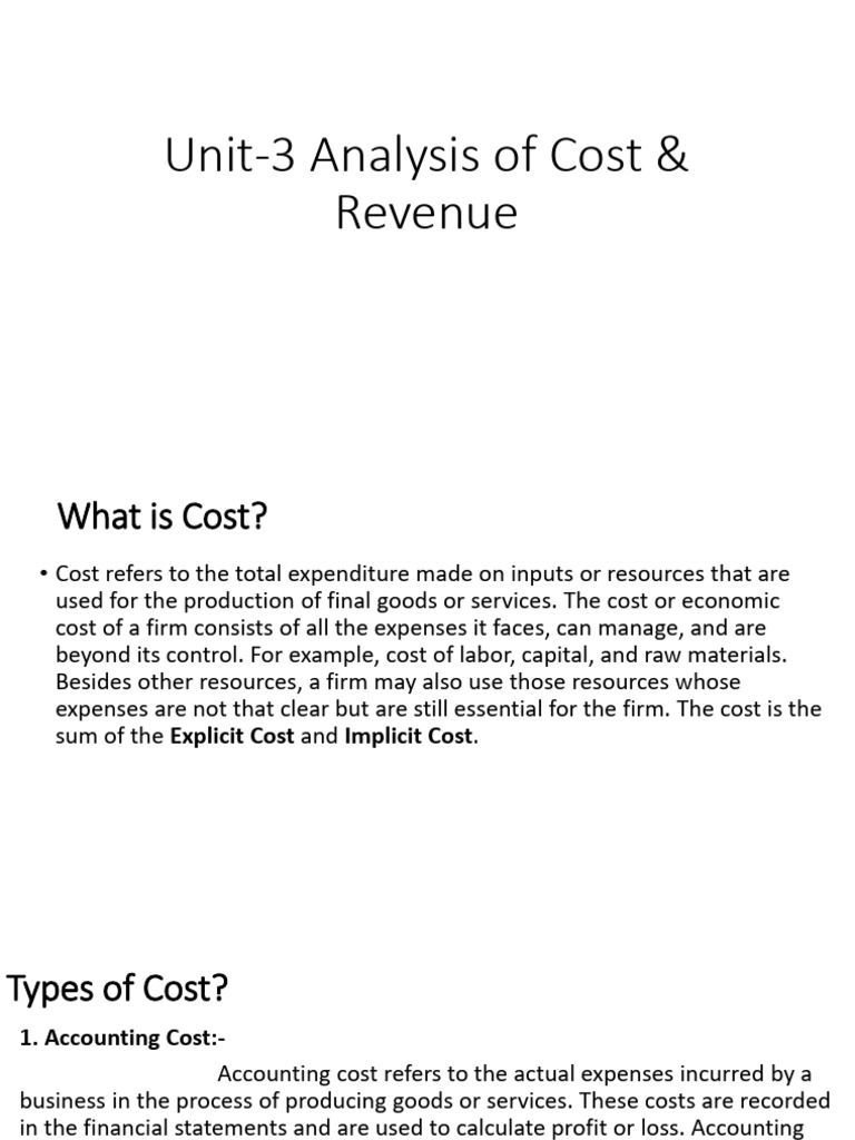 Applied Economics Unit-3 Analysis of Cost & Revenue | PDF | Average ...