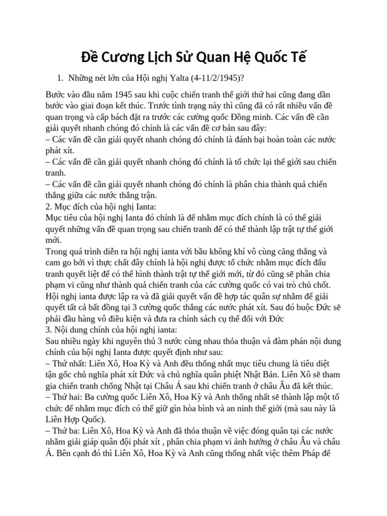 Đề cương lịch sử quan hệ quốc tế | PDF