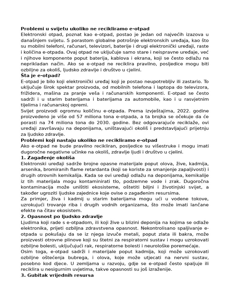Problemi u svijetu ukoliko ne recikliramo e-otpad | PDF