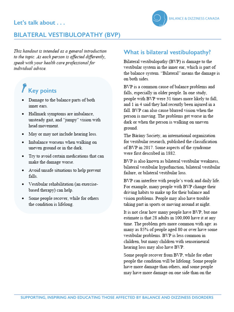Bilateral Vestibulopathy Handout | PDF | Vertigo | Medical Specialties
