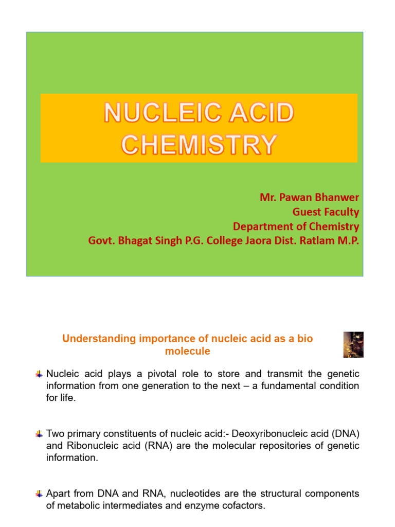 1704 PPT Pawan BhanwarNuclic Acid Chemistry PPT - Copy 2 | PDF | Nucleotides | Base Pair