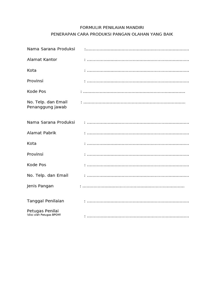 Formulir Penilaian Mandiri Penerapan CPPOB | PDF