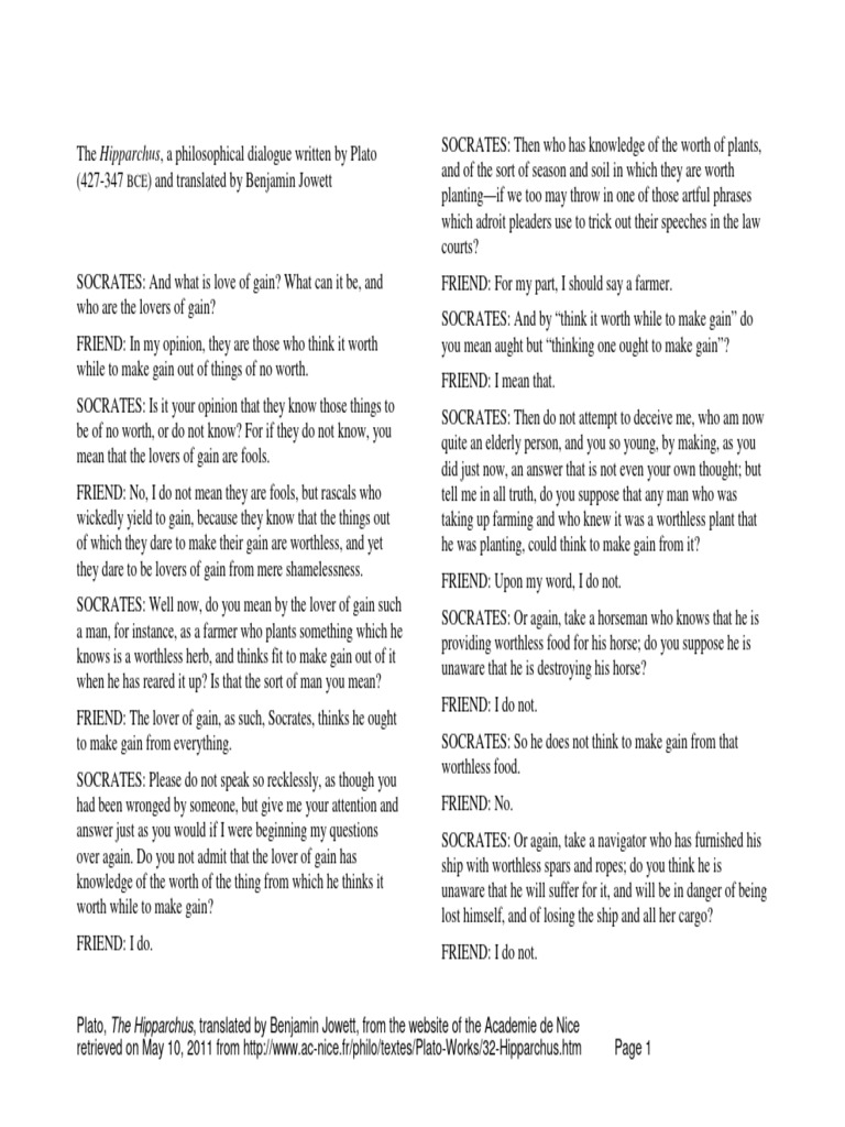 Hipparchus Reading | PDF | Socrates | Plato