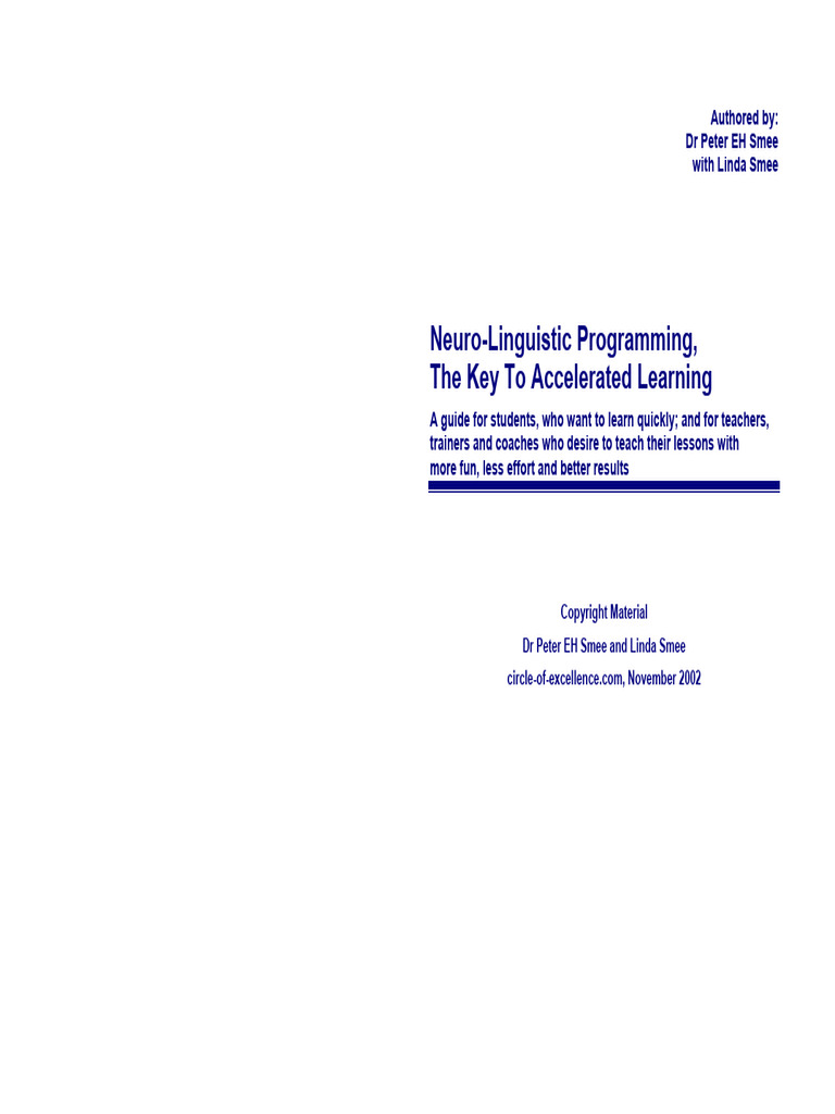 01. Neuro-Linguistic Programming, The Key To Accelerated Learning ...
