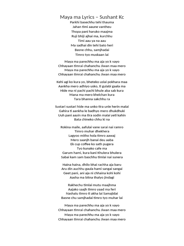 Maya ma Lyrics | PDF