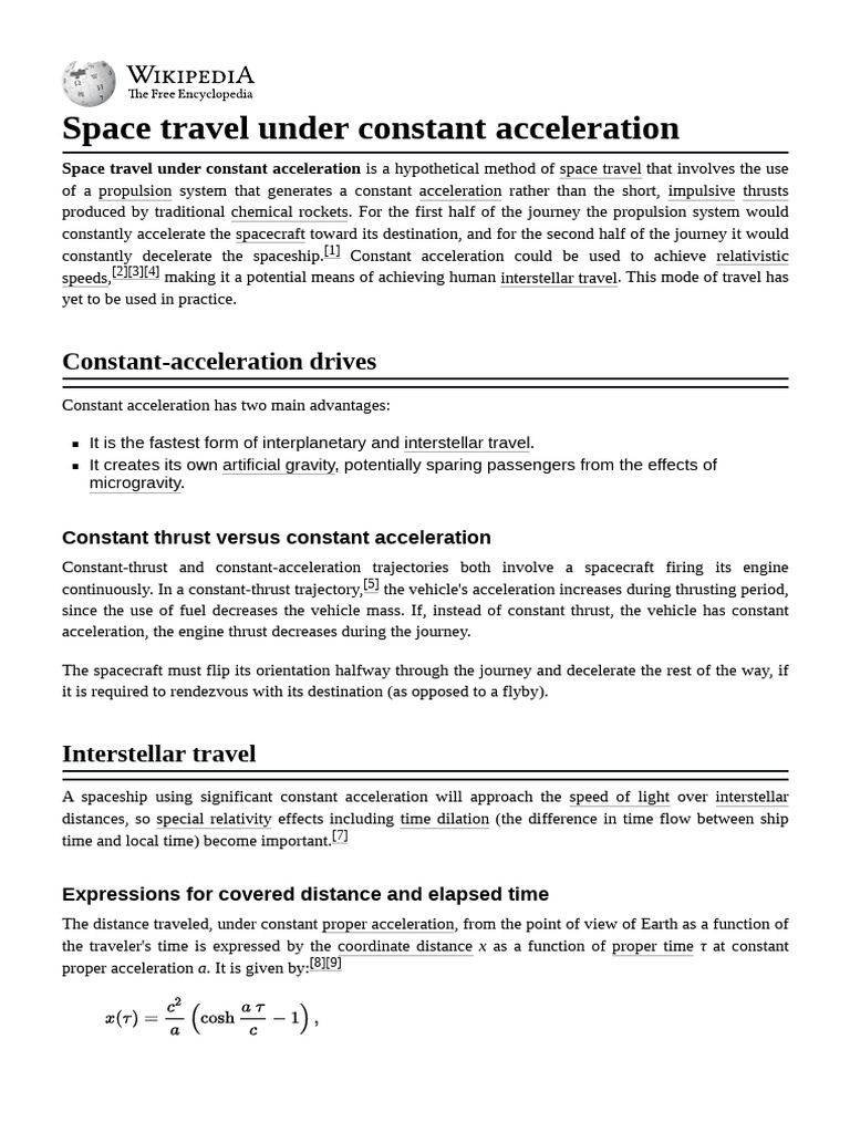 Constant Acceleration in Space Travel | PDF | Interstellar Travel ...