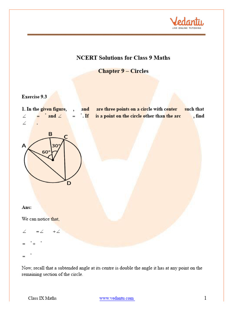 NCERT Solutions For Class 9 Maths Chapter 9 Circles Ex 9.3 - Free PDF Download | PDF | Circle ...