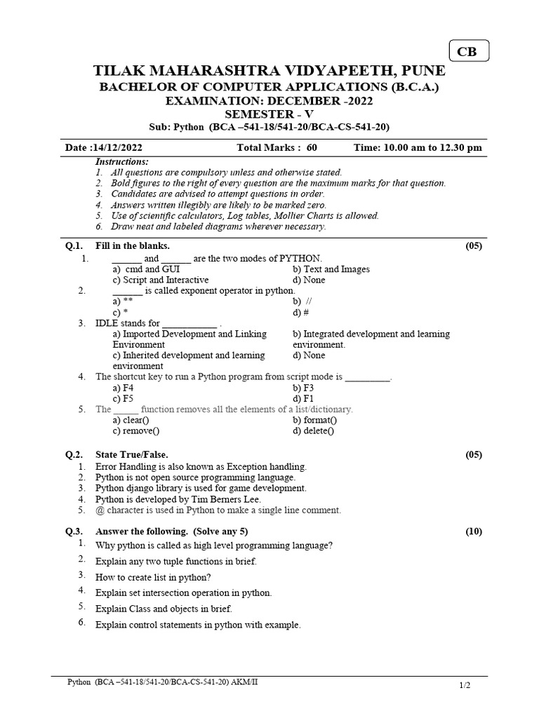 BCA - 541-18 BCA-541-20 BCA-CS-541-20 Python | PDF | Python ...