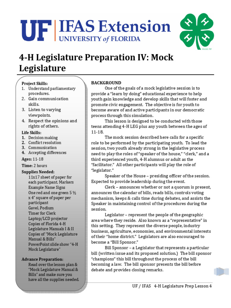 4-H Mock Legislature Preparation Guide | PDF | United States House Of ...