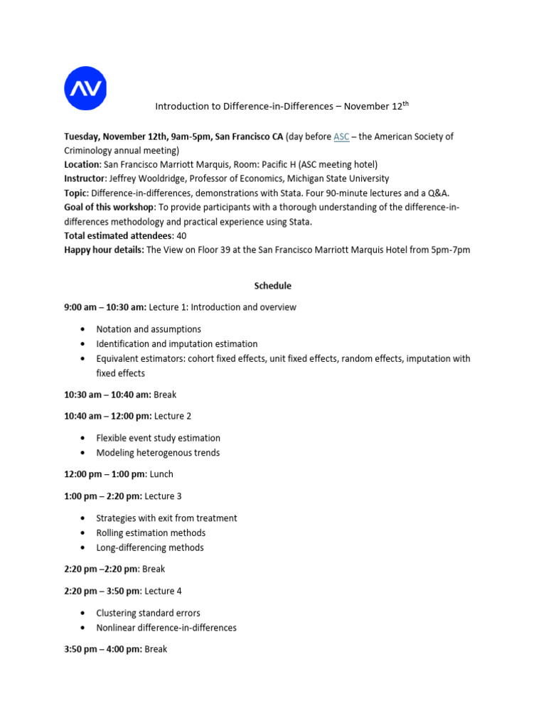 ASC DiD -- Jeff Wooldridge -- Final Schedule | PDF