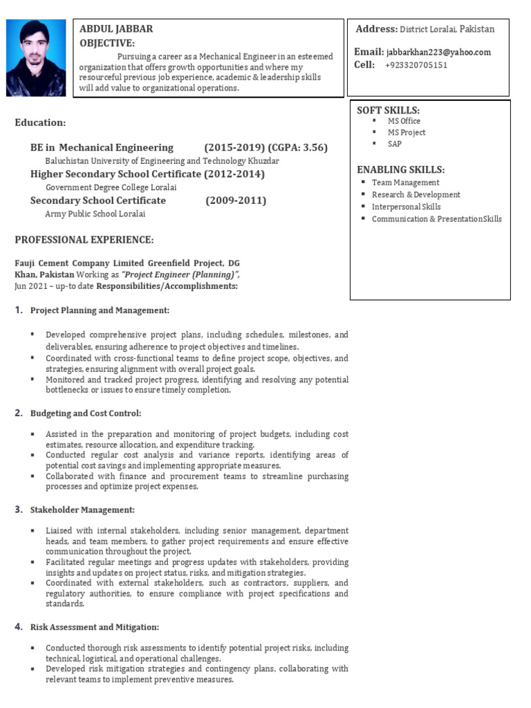 Abdul Jabbar (Planning. Engr) | PDF | Project Management | Business
