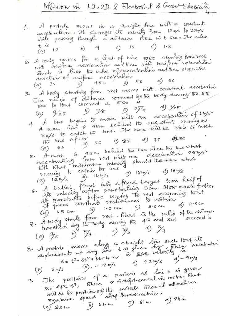 1D,2D,electrostat, current electricity | PDF