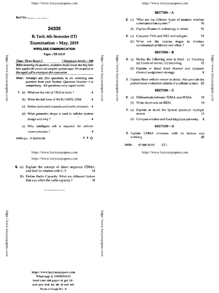 Btech It 6 Sem Wireless Communication 24335 May 2019 | PDF