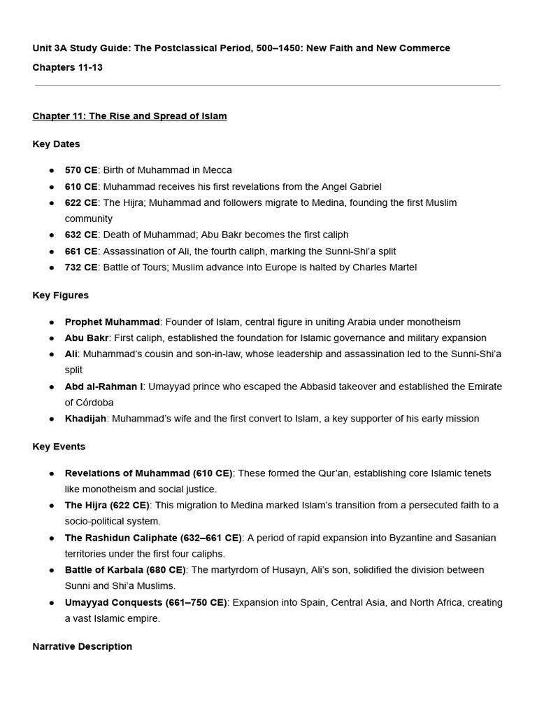 HWH Unit 3A Test - Study Guide (FINAL EXAM) | PDF | Caliphate | Muhammad