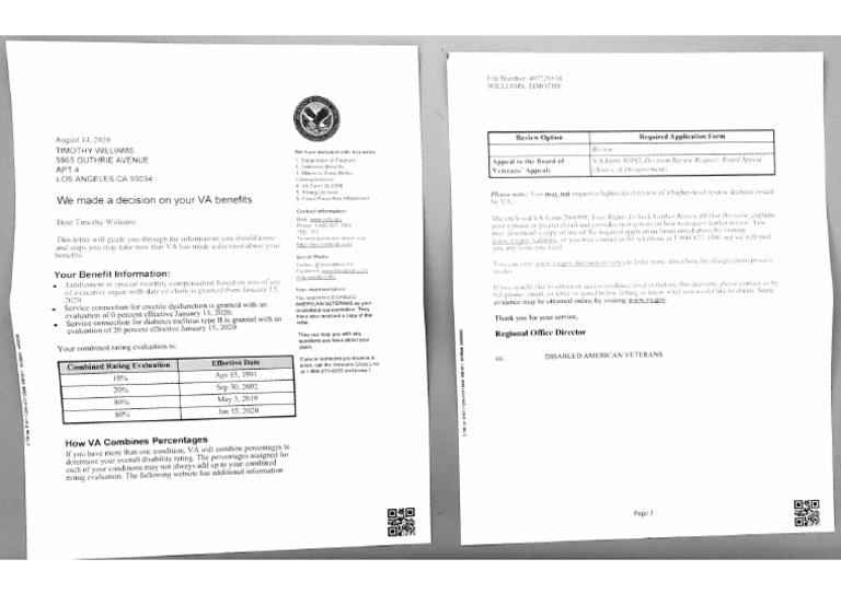 VA Decsion Letter. PG 1-2 TWms | PDF