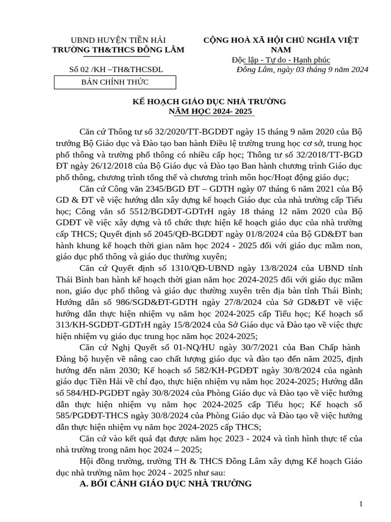 KHGD NĂM HỌC 2024 - 2025 (BẢN CHÍNH THỨC | PDF