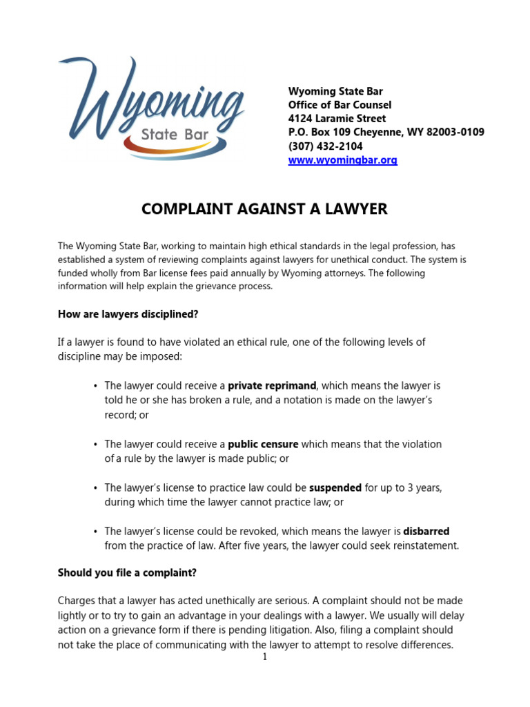 Ethical Violations Complaint Form 1 | PDF | Complaint | Lawyer