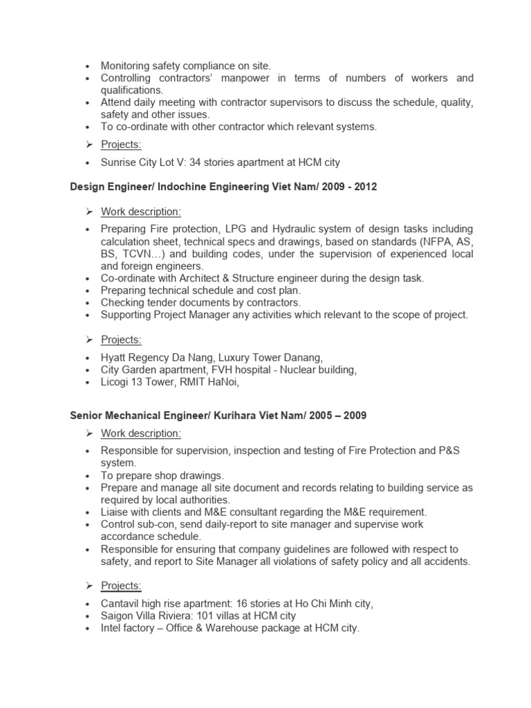 Design Engineer/ Indochine Engineering Viet Nam/ 2009 - 2012 | PDF