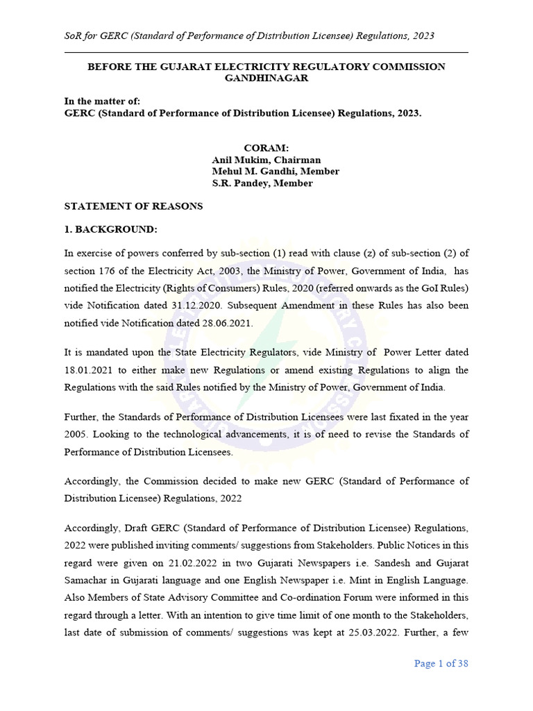 SoR GERC SoP Regulations 2023 | PDF | Fuse (Electrical) | Power Supply