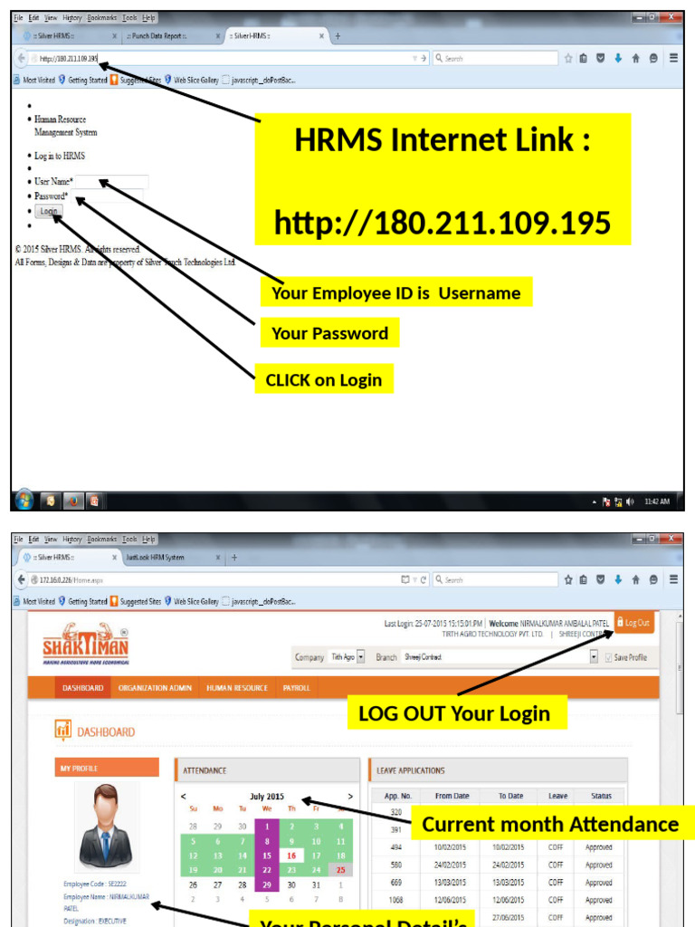 HRMS Internet Link:: Your Employee ID Is Username Your Password CLICK On Login | PDF