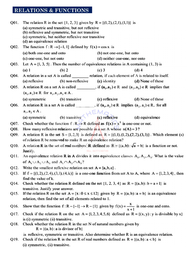 Relations and Functions 2024-25 | PDF