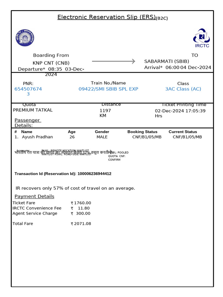 Ahmd To Lko Ticket | PDF