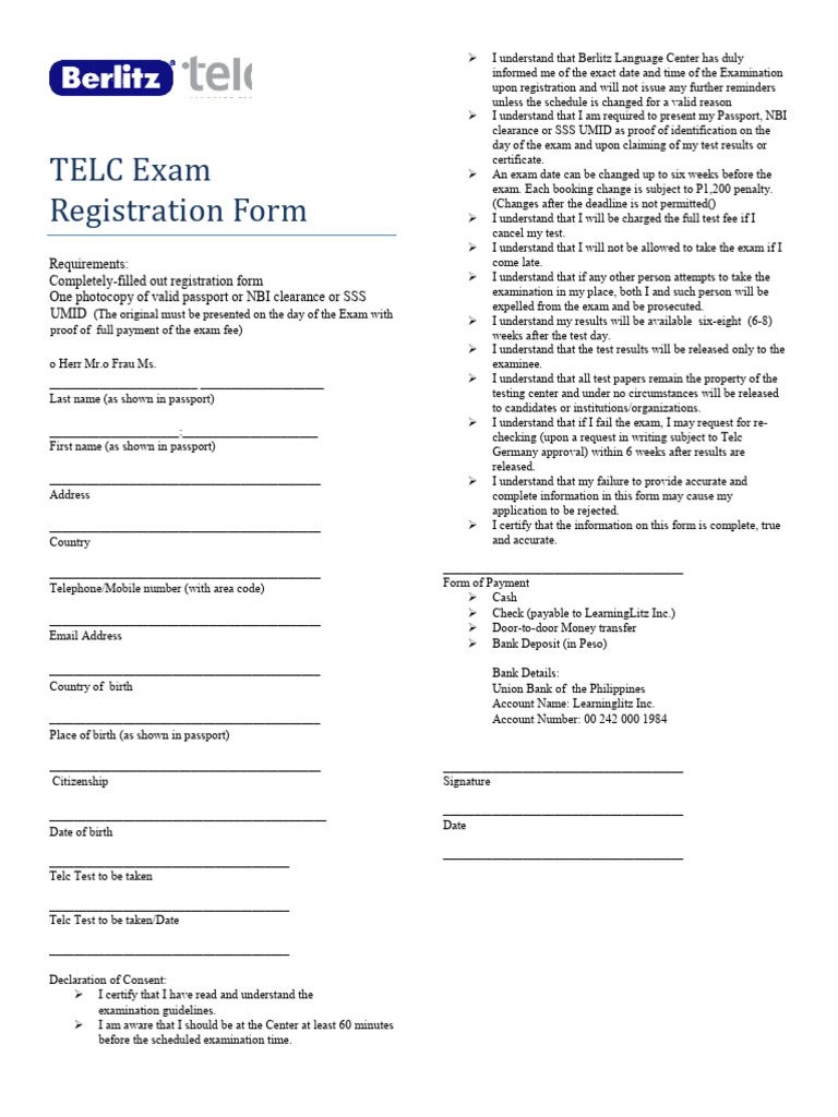 Telc Exam Registration Form - 2 - 241204 - 025924 | PDF | Banks