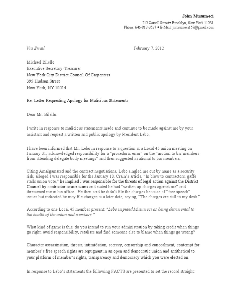 Request Letter of Apology | Lawsuit | Government
