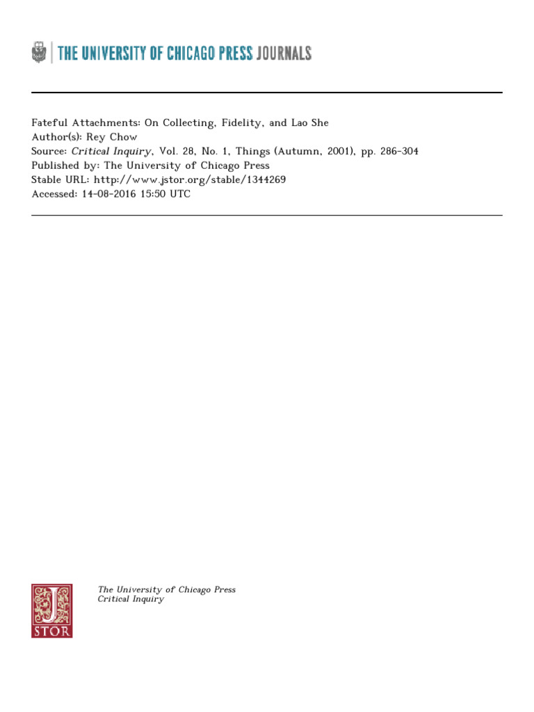 Fateful Attachments - On Collecting, Fidelity, and Lao She | PDF ...