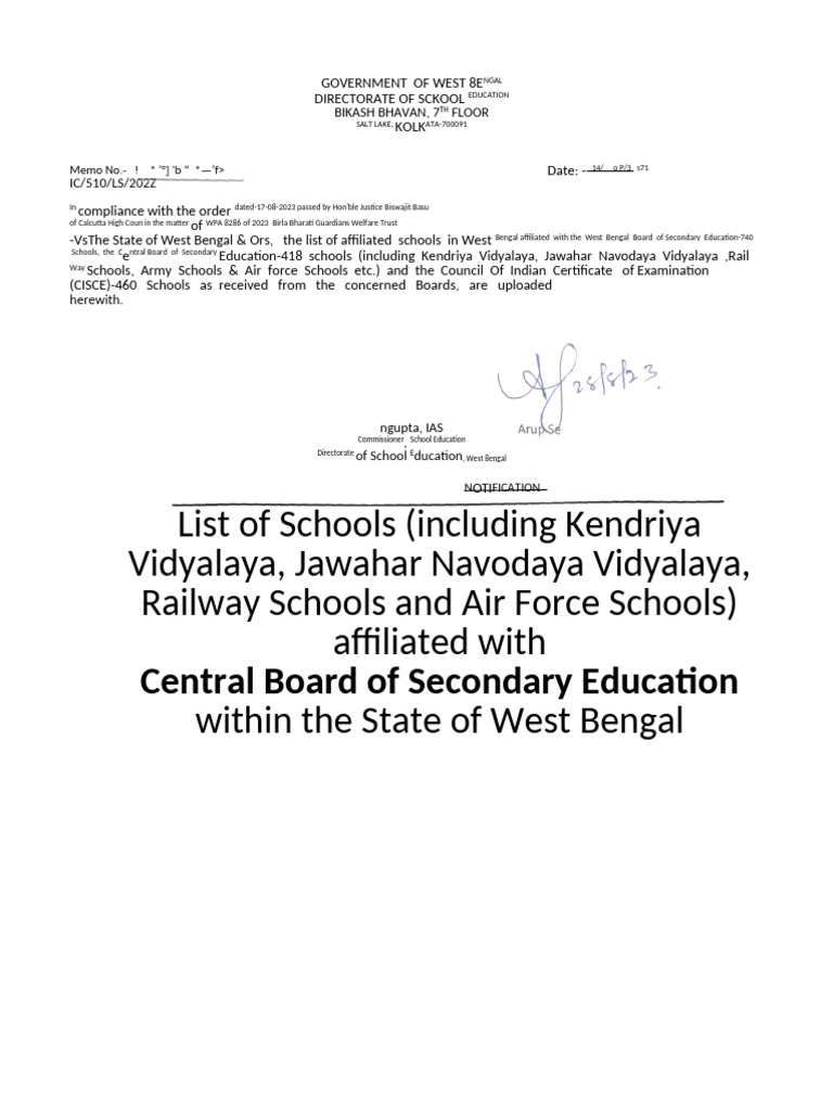 List of Affiliated Schools - WB | PDF | Schools