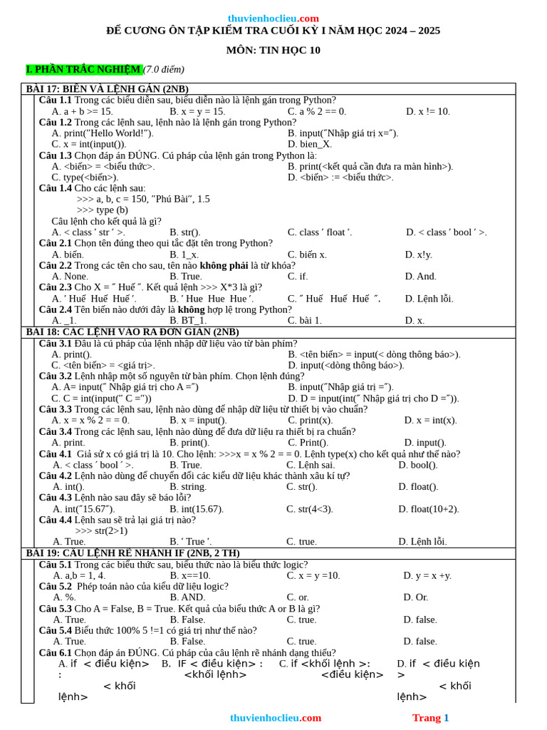 thuvienhoclieu.com-De-cuong-on-tap-HK1-Tin-10-KNTT-24-25 | PDF