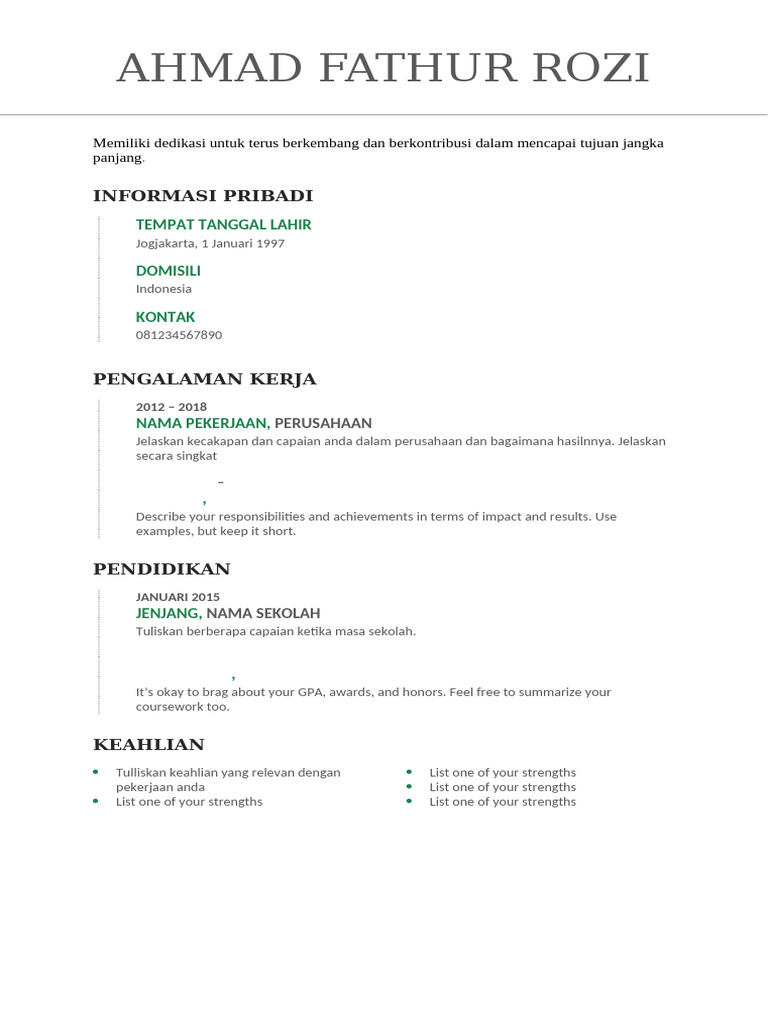 Format CV Word untuk Lamaran Kerja | PDF