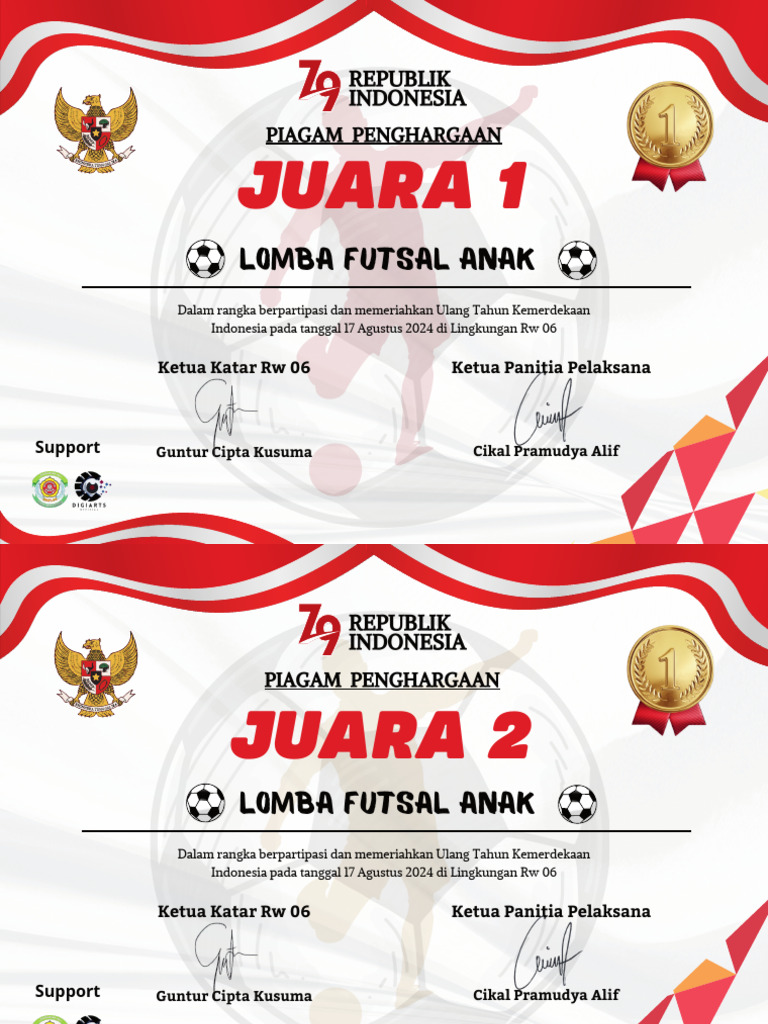 Piagam Penghargaan Lomba Futsal Anak | PDF