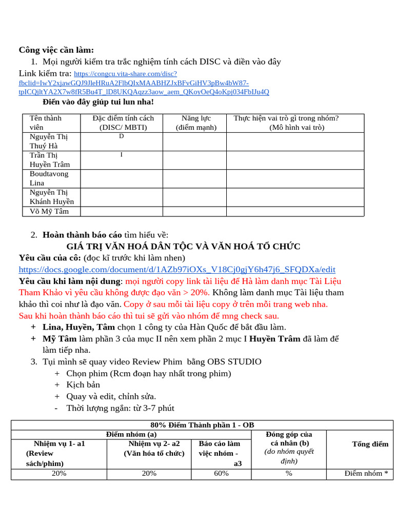 Bản sao của Công việc cần làm HVTC | PDF