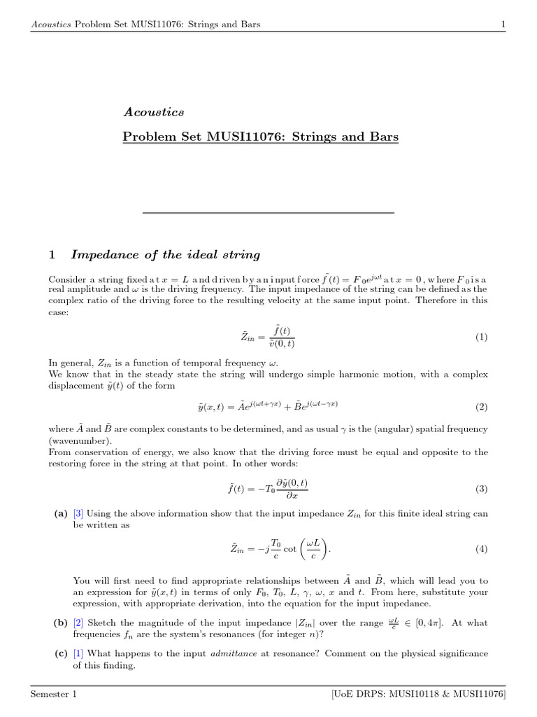 Acoustics Practice Problem Set | PDF | Wavenumber | Waves