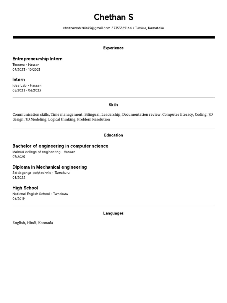 Chethan S Resume | PDF