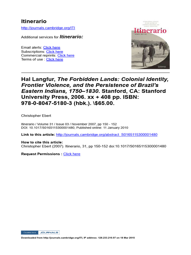 [Itinerario 2007-nov vol. 31 iss. 3] Ebert, Christopher - Hal Langfur ...