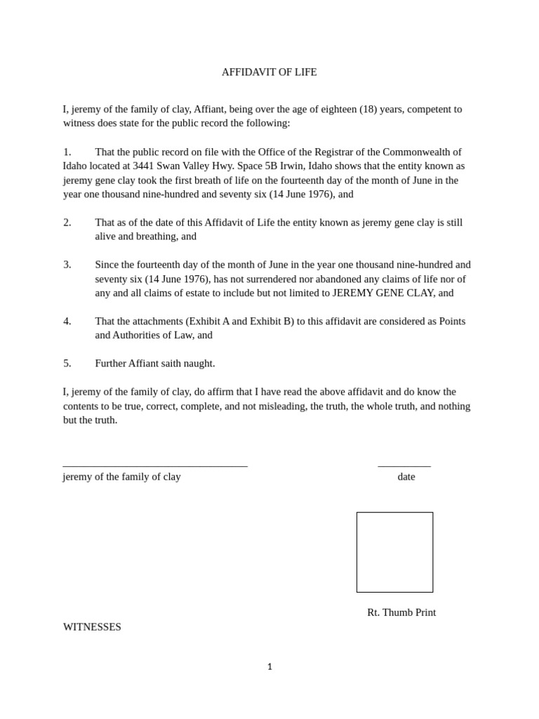 Affidavit of Life (Revised) | PDF | Affidavit | Justice