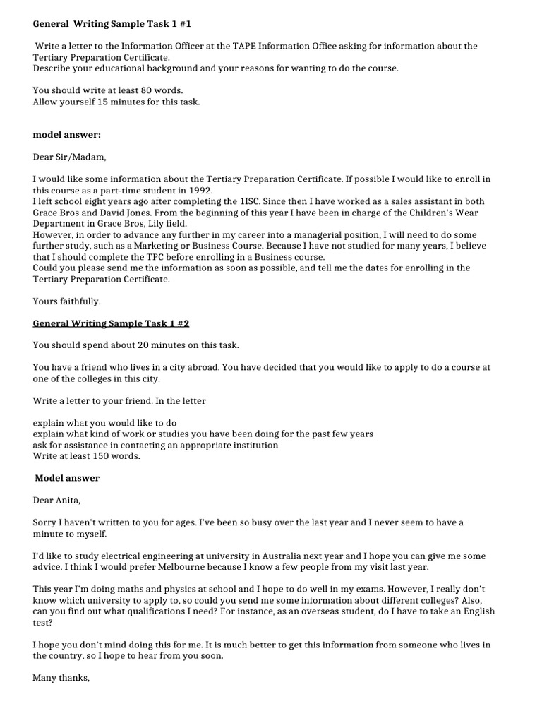 General Writing Sample Task 1 | PDF