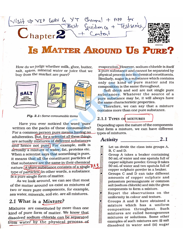 CLASS 9TH SCIENCE NCERT CHAPTER NO 02, Is Matter Around Us Pure | PDF