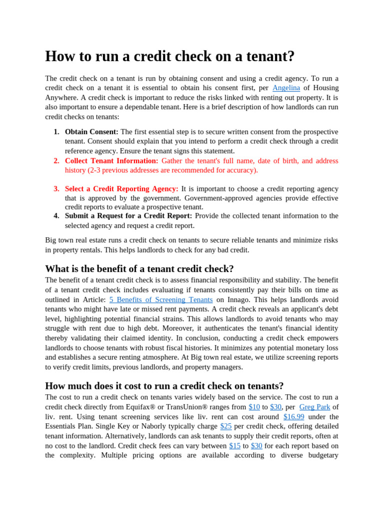 How To Run A Credit Check On A Tenant Article | PDF | Landlord | Credit ...